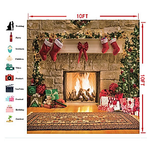 CYLYH 10x10 ft Christmas Photography Backdrops Christmas Fireplace Backdrop Child Christmas Party Decoration Background 087