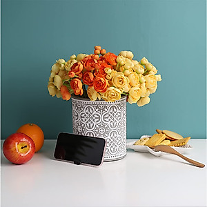 Farmhouse Kitchen Cooking Utensil Holders | Fine Embossed Cement Utensils Crock | Cement Utensil Container Kitchenware Flatware Organizer Decor Utensils Caddy (Pattern 1)