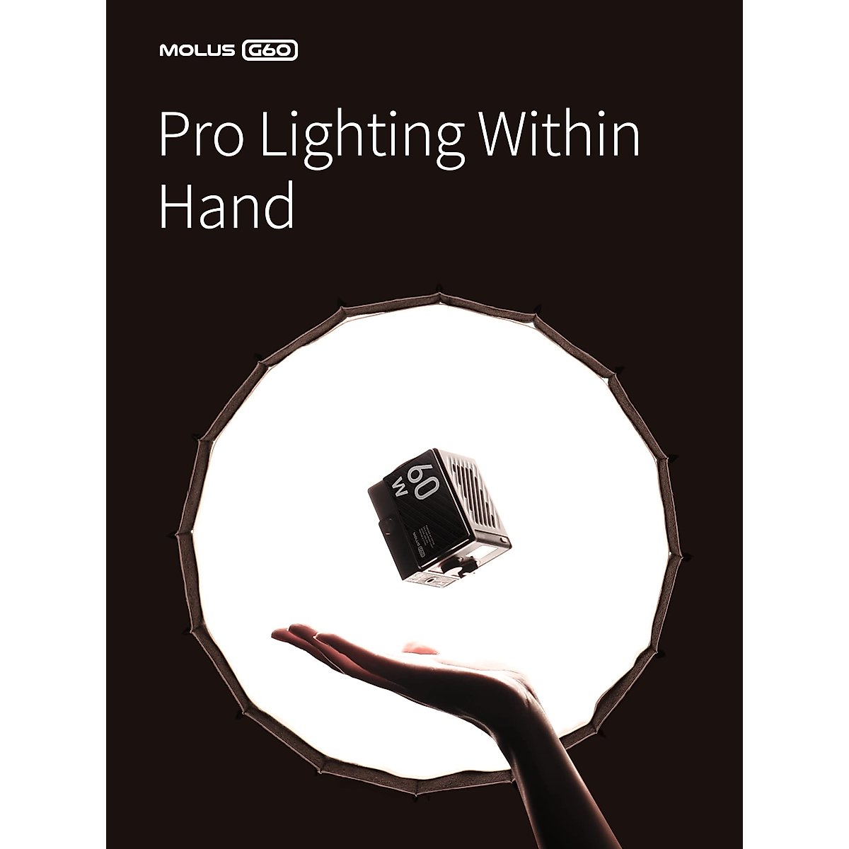 ZHIYUN Molus G60, Bi-Color Video Light, 300g Portable 60W COB LED Continuous Output Lighting, CRI≥96, TLCI≥97, Bluetooth App Control, ZY Mount Ecosystem DC/PD Power Supply