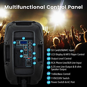 Costzon Portable 1600W 2-Way Powered PA Speaker System, Professional DJ Speakers with Active + Passive Loud Set, 2 Stands, Microphone, Bluetooth, USB/SD Card Input, FM Radio,Remote (2-Way)