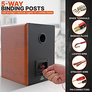 PyleUsa 5.25" Home Wooden Bookshelf Speakers, 200W Max Power, 1" Silk Dome Tweeter and Aluminum Voice Coils, Pair, Gold Plated 5 Way Binding Post,Rubber Surrounds,Beautiful Wood Grain Finish- PHQBS52