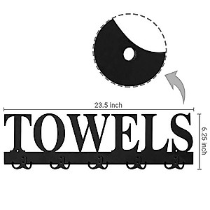 MyGift Wall Mounted Black Metal Towel Rack with 5 Dual Hooks and Cut Out Towels Design, Decorative Hanging Towel Hooks