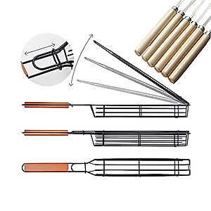Kabob Grilling Basket Grilling Skewers Nonstick Kabob Grill Baskets Set of 6 & 6 Barbecue Skewers,Grilling & BBQ utensils, Grill Basket For Vegetables With Handle grilling baskets for outdoor grilling