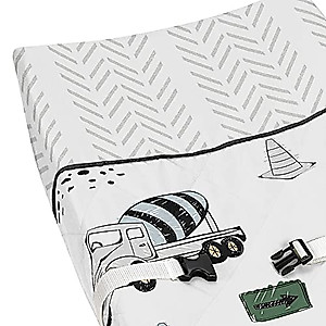 Sweet Jojo Designs Construction Truck Boy Baby Nursery Changing Pad Cover - Grey Yellow Black Blue and Green Transportation Chevron Arrow