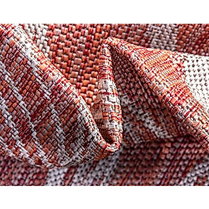 Unique Loom Outdoor Botanical Collection Area Rug - Leaf (5' 1" x 8' Rectangle, Rust Red/ Gray)