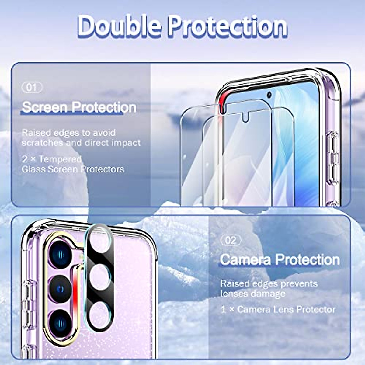 Hocase for Galaxy S23 Plus Case, (with 2 Screen Protectors + 1 Camera Protector) Shockproof Soft TPU+Hard Plastic Full Body Protective Case for Samsung Galaxy S23 Plus 5G (6.6") 2023 - Glitters