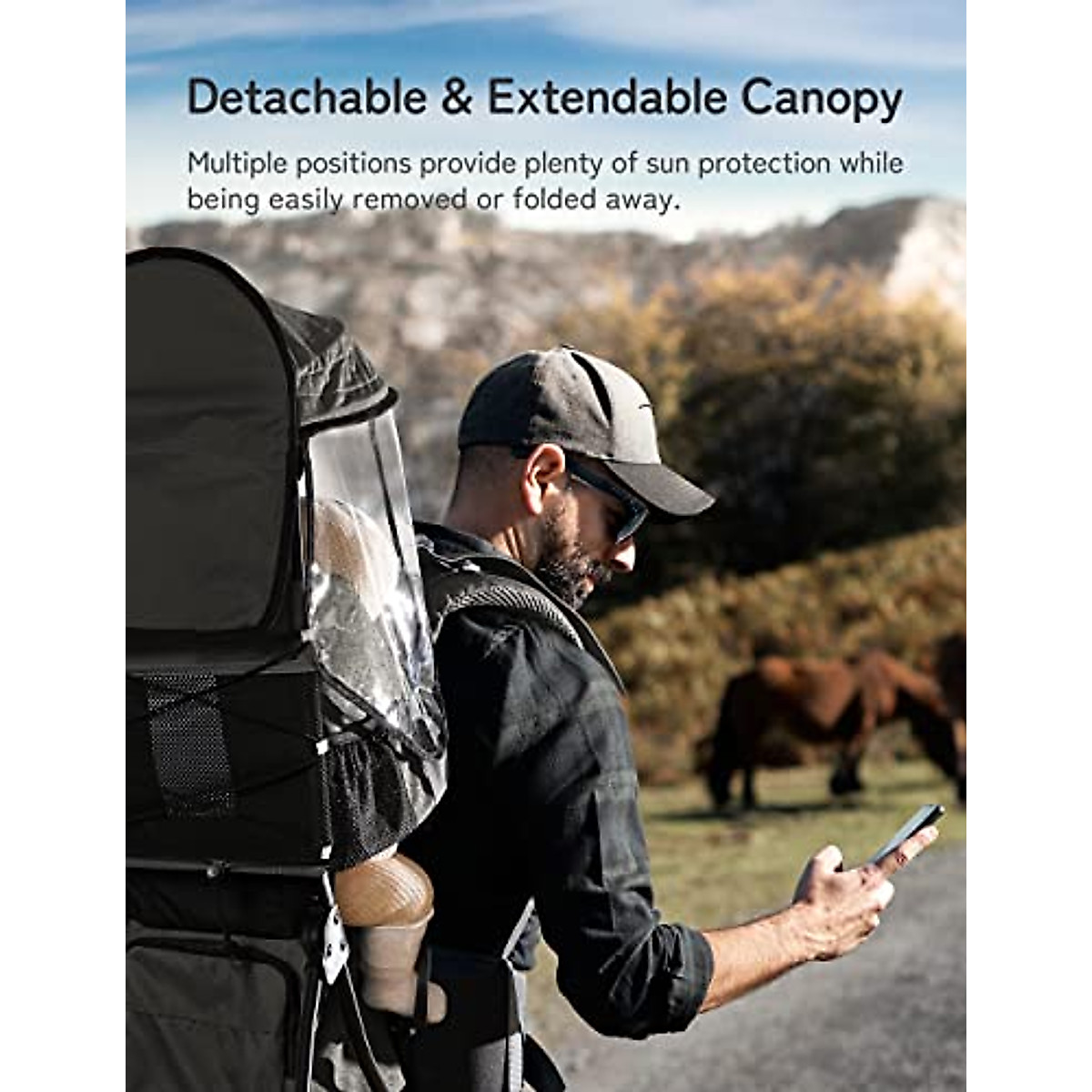 besrey Baby Backpack Carrier, Toddler Hiking Backpack with Safety 3-Height Seat, Adjustable Straps&Waist Belt, Foldable Frame Lightweight Large Capacity Child Carrier for Hiking Black