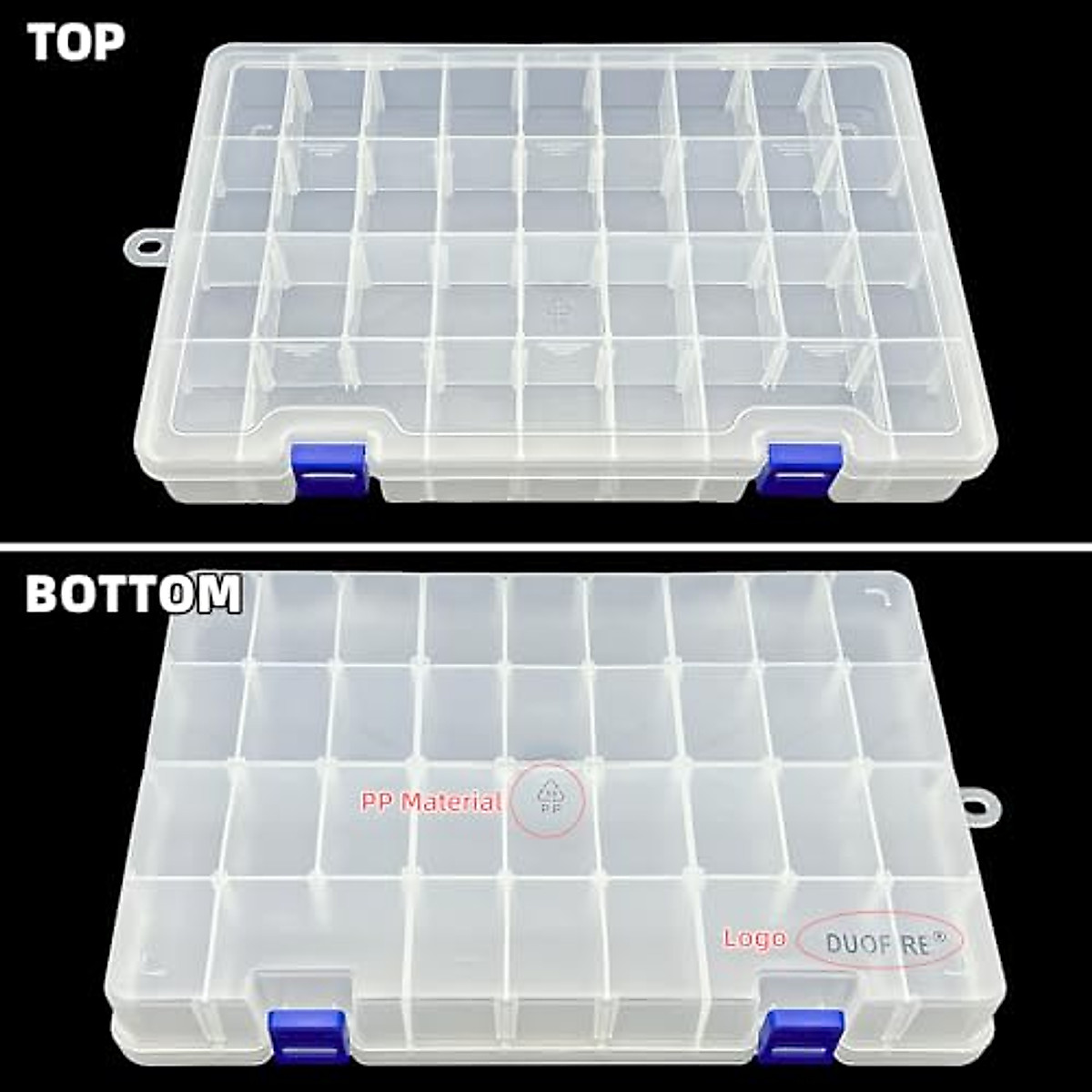 DUOFIRE Plastic Organizer Container Storage Box Adjustable Divider Removable Grid Compartment for Jewelry Beads Earring Container Tool Fishing Hook Small Accessories(34 Grids, White X 1)