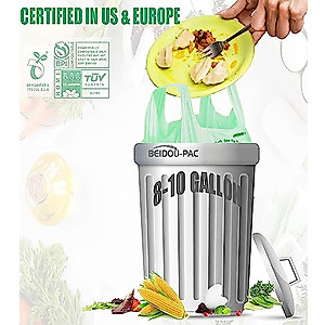 BEIDOU-PAC 8-10 Gallon Compostable Trash Bags, 40 Count, Compost Bags Kitchen Trash Bags with Handle, Sturdy Biodegradable Garbage Bags Food Scrap Waste Bags, ASTM D6400, US BPI Certified