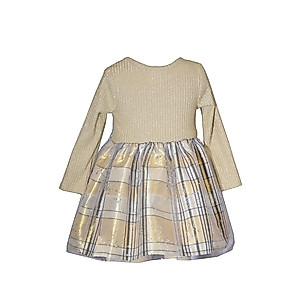 Bonnie Jean Holiday Christmas Dress - Gold Knit Plaid Dress, Gold, 4