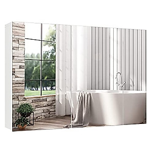 FOTOSOK Medicine Cabinet with 3 Mirrored Doors, Surface or Recessed Mount Bathroom Medicine Cabinet, Frameless Mirror Cabinet, 34.4" W x6.1 D x 23.6" H