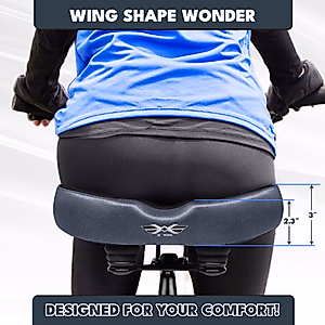 X WING New-Age Noseless Bike Seat Cushion for Men & Women - Extra Padding & Wide - Suitable for City, Electric, Stationary Bikes - Compatible with Peloton Bikes – Wide WINGed Bike Seat with Cushion