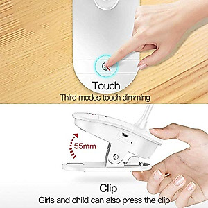Clip on Lamp,Battery Powered Reading Lamp,Clip on Light for Bed Clip on Battery Light with 3 Brightness Level,USB Rechargeable, Reading Lamp