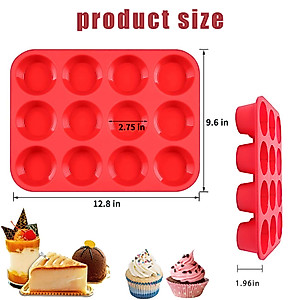 MEKBOK Silicone non-stick pan 12 cups muffin pan/cake pan/cake pan BPA-easy to clean dishwasher and microwave safe, bakeware-red (1pcs)