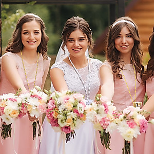 Maitys 12 Pieces Bride Plastic Beaded Bridal Shot Glass Necklace Gold Foil for Bachelorette Party Bridal Party Necklaces (White, Gold)