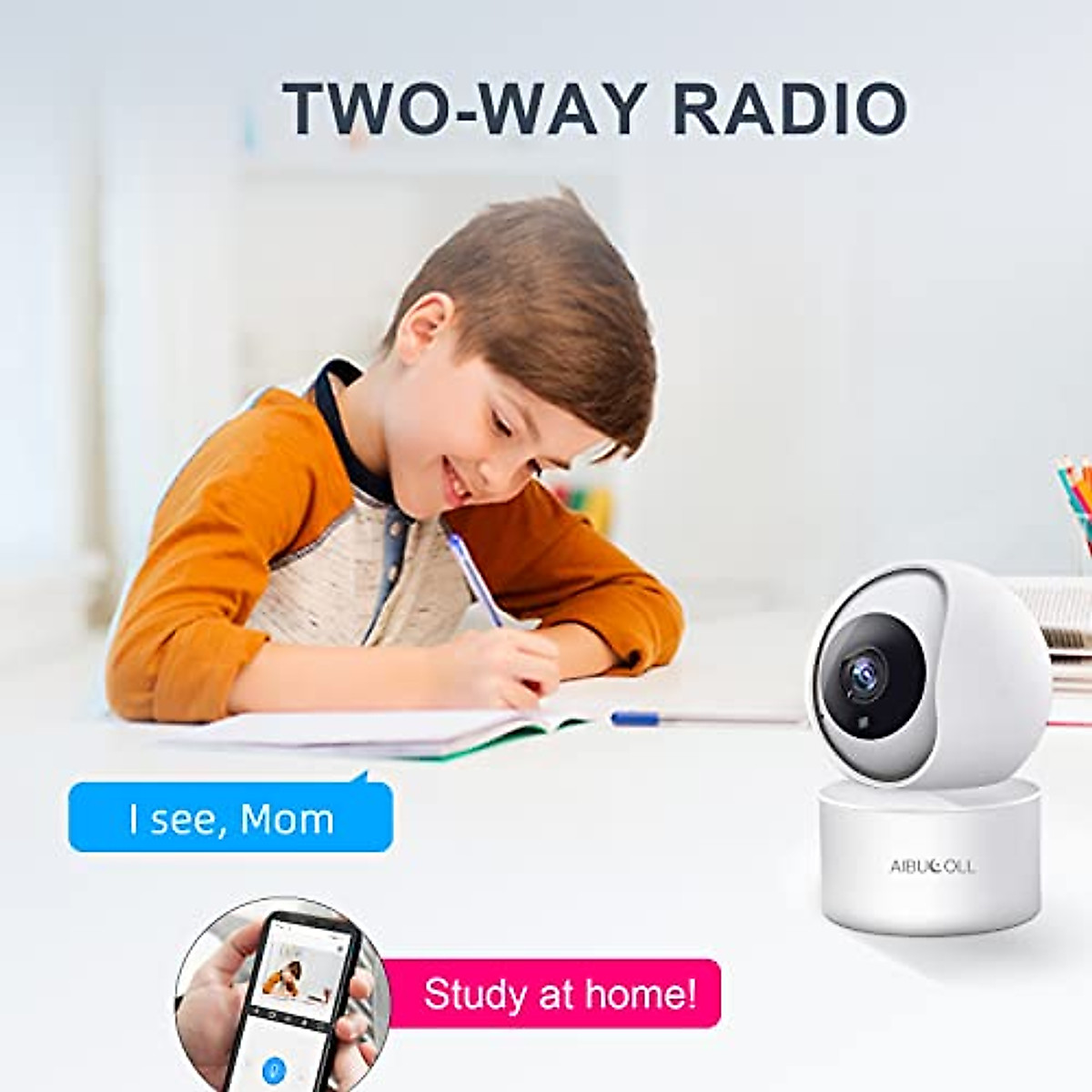 AIBUCOLL WiFi Monitor Indoor Home Security Camera- Smart Baby and Pet Monitor- Movement and Sound Detection- 1080P Camera Resolution-Night Vision Motion- Compatible with Apple and Android