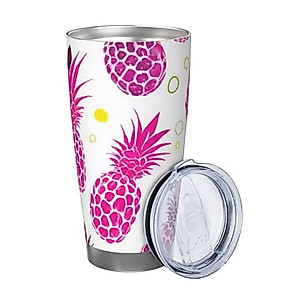 jshmgchw 3d Tropical Pineapple 20oz Tumbler, Car Cup With Lid And Straw, Spill-Proof, Stainless Steel Double Wall Vacuum Insulated Reusable Coffee Travel Mug, For Cold Drinks, Hot Beverage