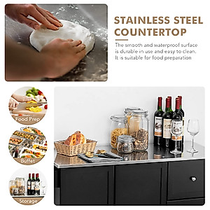 GORELAX Kitchen Island on Wheels with Stainless Steel Top, Rolling Kitchen Cart with Storage Drawers & Cabinet, Lockable Butcher Block Island w/Towel & Spice Rack for Dining Room (Black)