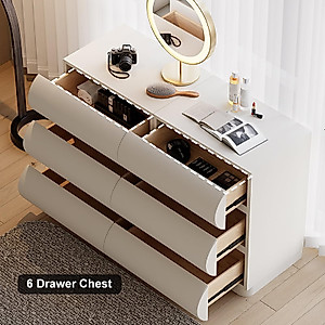 homary Modern White Leather 6 Drawer Dresser Chest with Storage Cabinet