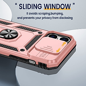 Goton Armor Case for iPhone 13 Pro Max Stand Case with Slide Camera Cover & Kickstand Military Grade Heavy Duty Protective with Magnetic Car Mount Holder for iPhone 13 Pro Max 6.7 Rosegold