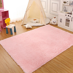 Zacoo Shag Area Rug 9x12 Large Soft Fluffy Shaggy Rugs for Bedroom Living Room Non Slip Modern Furry Floor Carpet Faux Fur Fuzzy Throw Mat for Nurery Kids Girls Room Decor, Pink