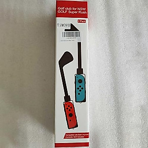 TiMOVO Golf Clubs Compatible with Nintendo Switch Mario Golf: Super Rush Game/Switch Sports, 2 Pack Golf Handle with Hand Strap Game Accessories Golf Grips Fit Switch/Switch OLED Controller, Black
