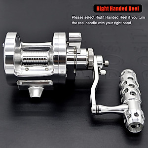 CAMEKOON Conventional Lever Drag 2-Speed Trolling Fishing Reel, 4.5:1/2.1:1 Gear Ratio, Overhead Multiplier Saltwater Reel, 25kg Powerful Carbon Drag