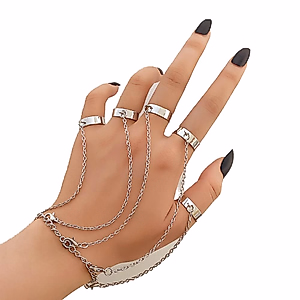 Asphire Punk Finger Ring Chain Bracelet Gothic Slave Bracelet Adjustable Half Open Rings Hand Harness Hip Hop Huggie Hand Jewelry for Women Teens Girls (Punk Link Chain Bracelet)
