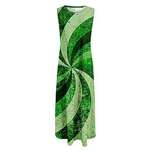 Long Maxi Dresses for Women Summer Women Casual Printing Loose Sundress Long Dress Crisscross Sleeveless Split Maxi Green