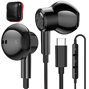 USB C Headphones Magnetic USB-C Wired Earbuds HiFi Stereo Type C Earphones Microphone Volume Control for Galaxy S24 S23 FE S22 S21 Ultra Flip Fold,Motorola Edge/Razr,iPad 10,iPhone 16/15,Pixel,Oneplus