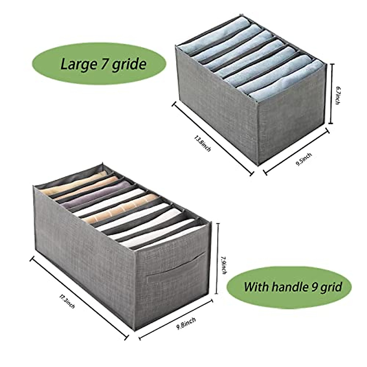 Wardrobe Clothes Organizer for Jeans,4PCS Foldable Jeans Organizer,Pant Organizer for Drawer for Clothes T-shirt Leggings Jeans and Pants Organization，7+9 Grids，Grey