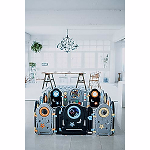 Baby Safety Playpen: Safe Zone Playpen Gray Black Baby Playpen - Kids Activity Center Playard, Safe Play Yard Play Pen with Games & Door for Infants (Gray & Black, 14 Panels)