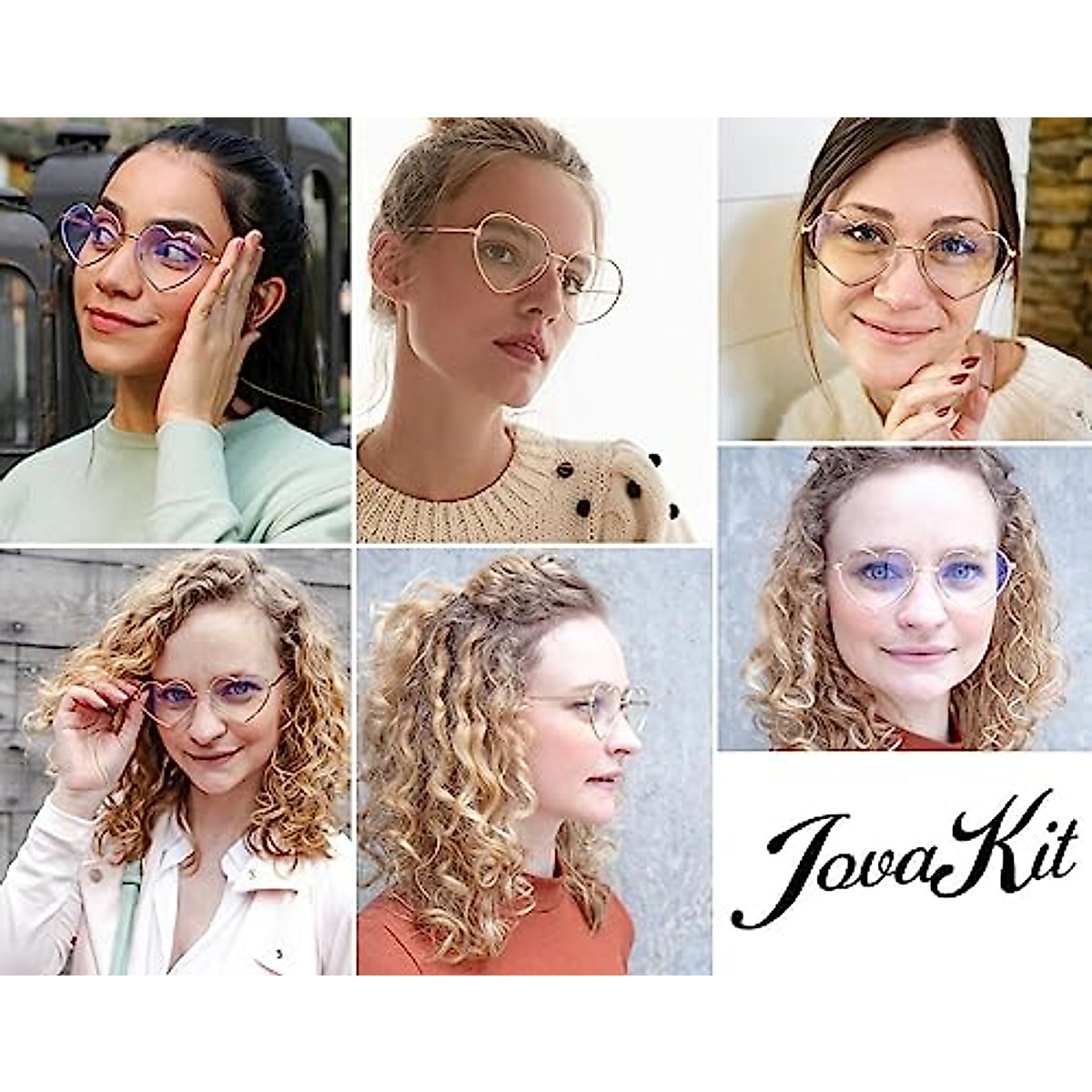 JOVAKIT Heart Shaped Blue Light Blocking Glasses for Women Fashion Vintage Lovely Style Metal Frame Eyeglasses (Silver)