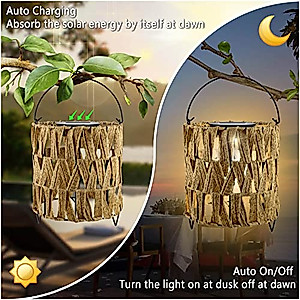Decorative Table Lights Outdoor Rattan - Hanging Lantern Lights Solar Rattan Lantern Warm White for Tabletop, Garden Decor, Party and Wedding