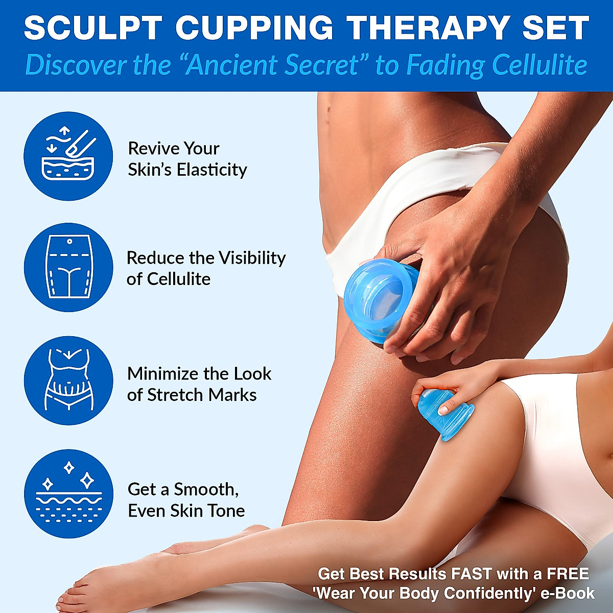 LURE Essentials Sculpt Silicone Cupping Theapy Set Anti Cellulite Cup Massager, Vacuum Suction for Lymphatic Drainage