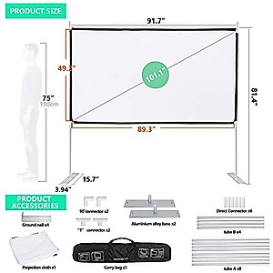 ZENY Projector Screen with Stand 100 Inch 16:9 HD Washable & Wrinkle Free 4K Projection Screen for Outdoor Movie Double Side Video Screen for Home Theater,Camping