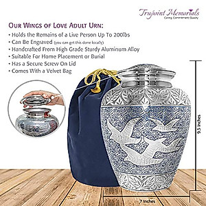 Trupoint Memorials Cremation Urns for Human Ashes - Decorative Urns, Urns for Human Ashes Female & Male, Urns for Ashes Adult Female, Funeral Urns - Blue Silver, Large