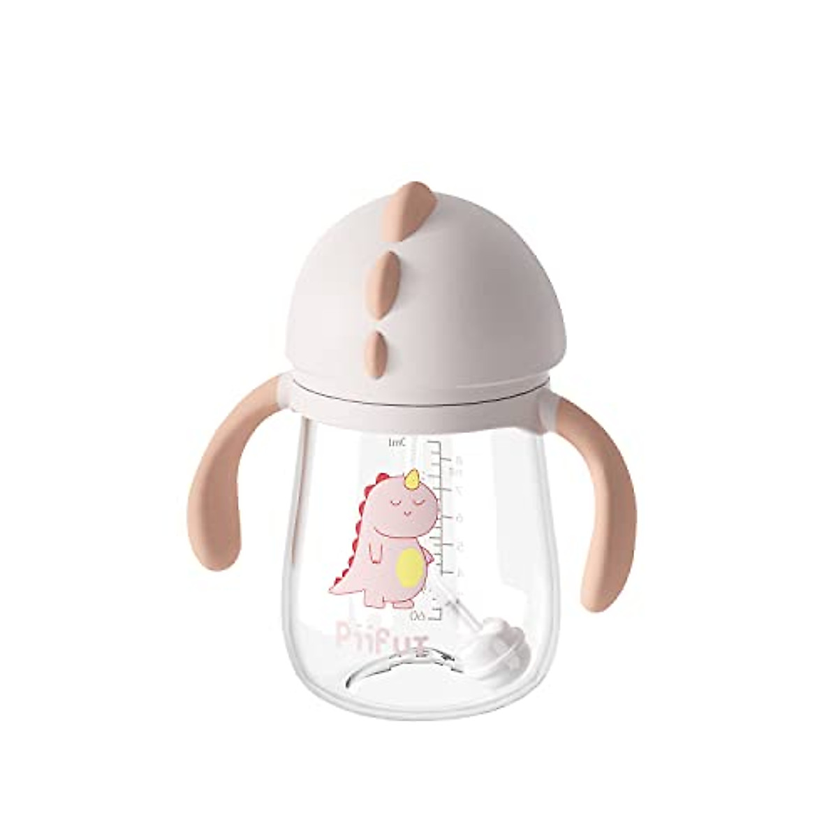 Piifur Baby Cup with Straw 12-18 months, Weighted ball Sippy cup for Toddlers with Handle, Water Bottle for Kids 8 Ounce (Pink)