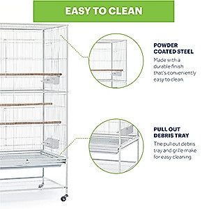 Prevue Pet Products Wrought Iron Flight Cage with Stand, Large Birdcage for Pets, Metal Cage Standing Birdcage, Chalk White