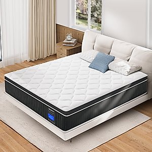 SIMARTH Queen Mattress 12 Inch, Upgrade Strengthen Queen Size Hybrid Mattresses in a Box, Memory Foam Queen Mattress Made of Individually Pocketed Springs for Support and Pressure Relief, Medium Firm