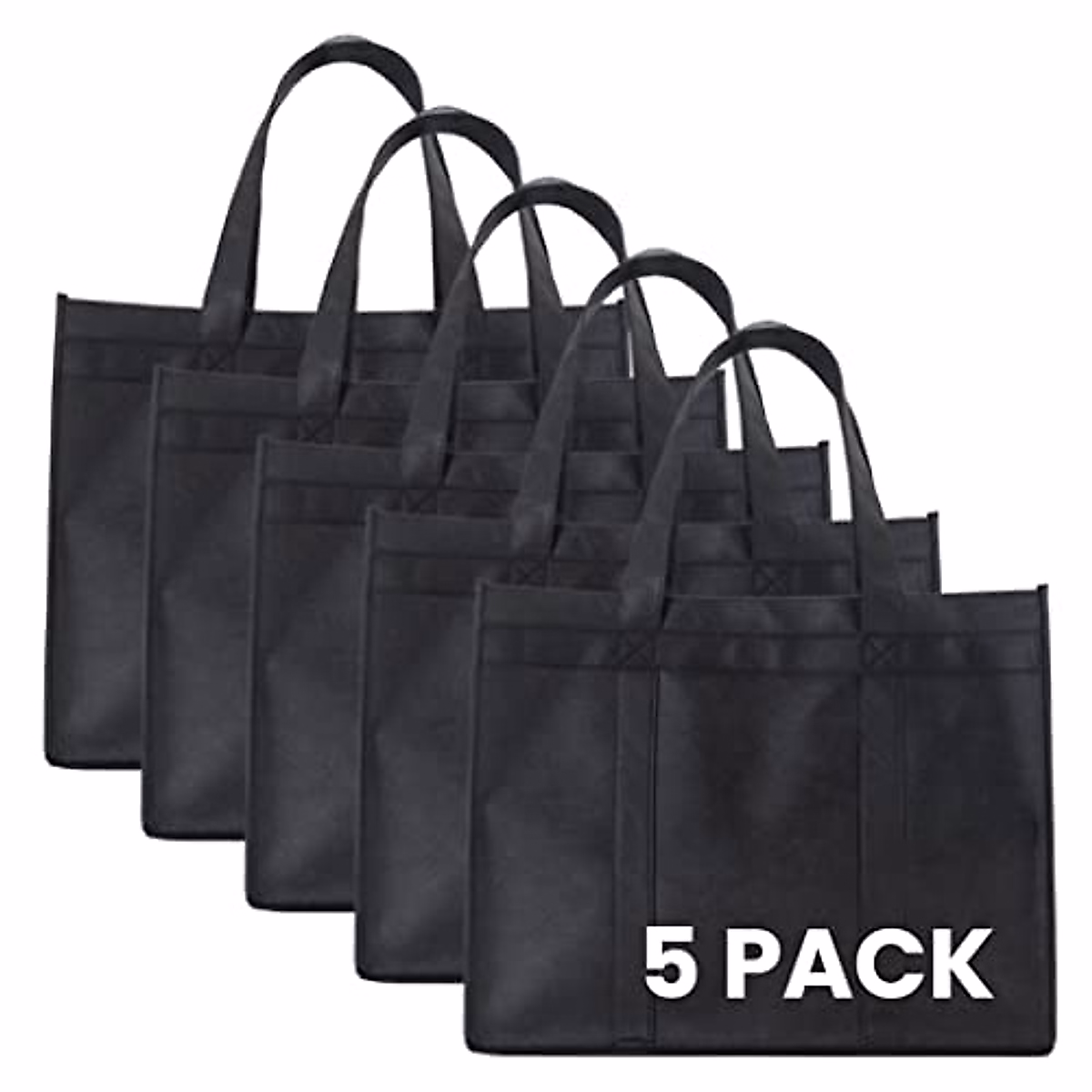 NZ home XL Reusable Grocery Shopping Bags, Heavy Duty Shopping Tote, Stands Upright, Foldable, Washable (Black 5 Pack)