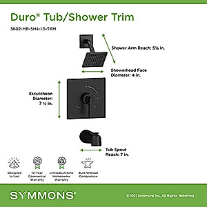 Symmons 3602-MB-SH4-1.5-TRM Duro Single Handle 1-Spray Tub and Shower Faucet Trim in Matte Black - 1.5 GPM (Valve Not Included)