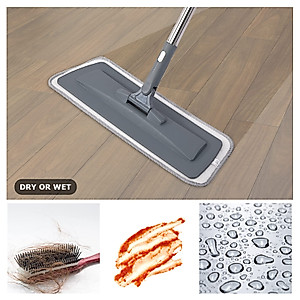 Floor Mop with 4 Washable Pads and Scrubber, Wet Mop with 360 Degree Swivel Head, High-Strength Stainless Steel Metal Rod, Microfiber Mop for Hardwood Laminate Wood Tile Cleaning