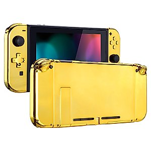 eXtremeRate Back Plate for Nintendo Switch Console, NS Joycon Housing Shell (D-Pad Version) with Full Set Buttons, DIY Replacement Shell for Nintendo Switch - Chrome Gold