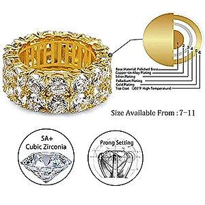 Apzzic 9mm Iced Out 2 Row Cubic Zirconia Diamond Gold Plated Hip Hop Eternity Wedding Band Engagement Ring for Men Women Gold 9
