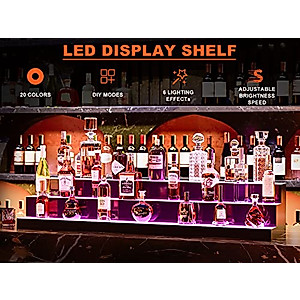 Oarlike LED Liquor Bottle Display Shelf 60 in 3 Step Acrylic Lighted Bar Shelf with RF Remote Controller for Home Commercial Bar Countertop Display Stand