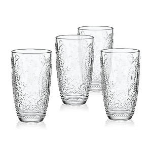 Fitz and Floyd Maddi Highball Tumbler Cups, Set of 4, Clear
