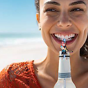 24 Pcs Robot Party Supplies Favors Drinking Straw, Kids Party Favor, Plastic Reusable Loop Drinking Straw with Cute the Characters, 2-Pcs Cleaning Brush