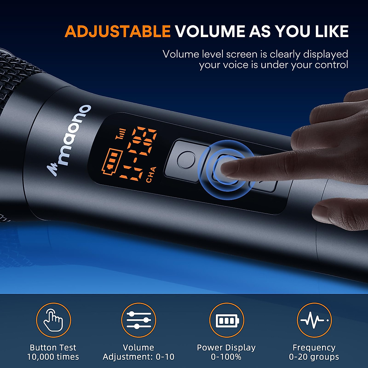 MAONO Wireless Microphone, UHF Handheld Cordless Dynamic Mic, 20 UHF Frequencies Karaoke Mic, Cordless Microphone for Singing, Karaoke, DJ, Singing, Church, Speech, Wedding,262 ft Range (WM760 A1)