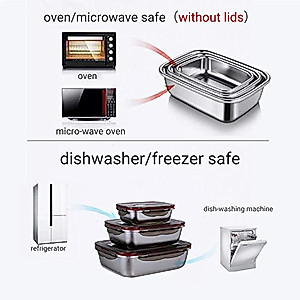 3 Pieces Stainless Steel Food Storage Container with Lids Airtight Metal Food Containers Stackable Meal Prep Leftover Containers for Freezer Fridge Oven Dishwasher Safe 600ml/1500ml/2900ml